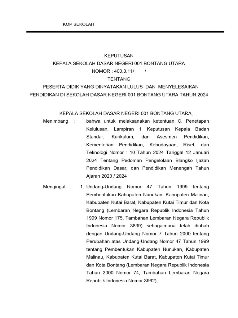 Contoh SK Kelulusan | PDF