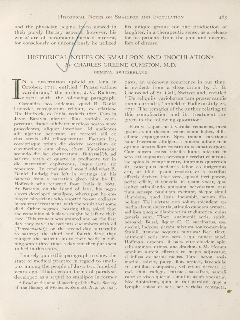 Historical Notes on Smallpox and Inoculation | Download Free PDF ...