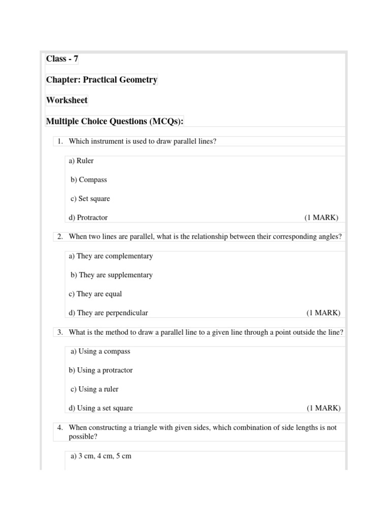Worksheet Class 7 Practical Geometry | PDF | Triangle | Triangle Geometry