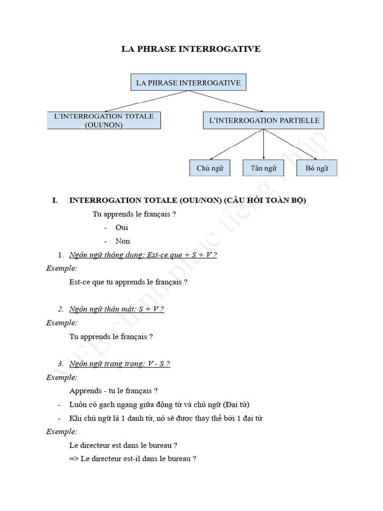 LA PHRASE INTERROGATIVE CÂU NGHI VẤN 1 1 | PDF
