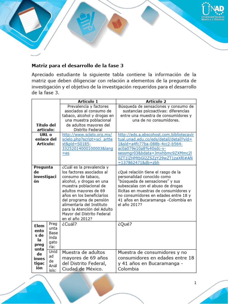 Unad Fundamentos de Investigacion Fase 3 Matriz de Desarrollo | PDF ...