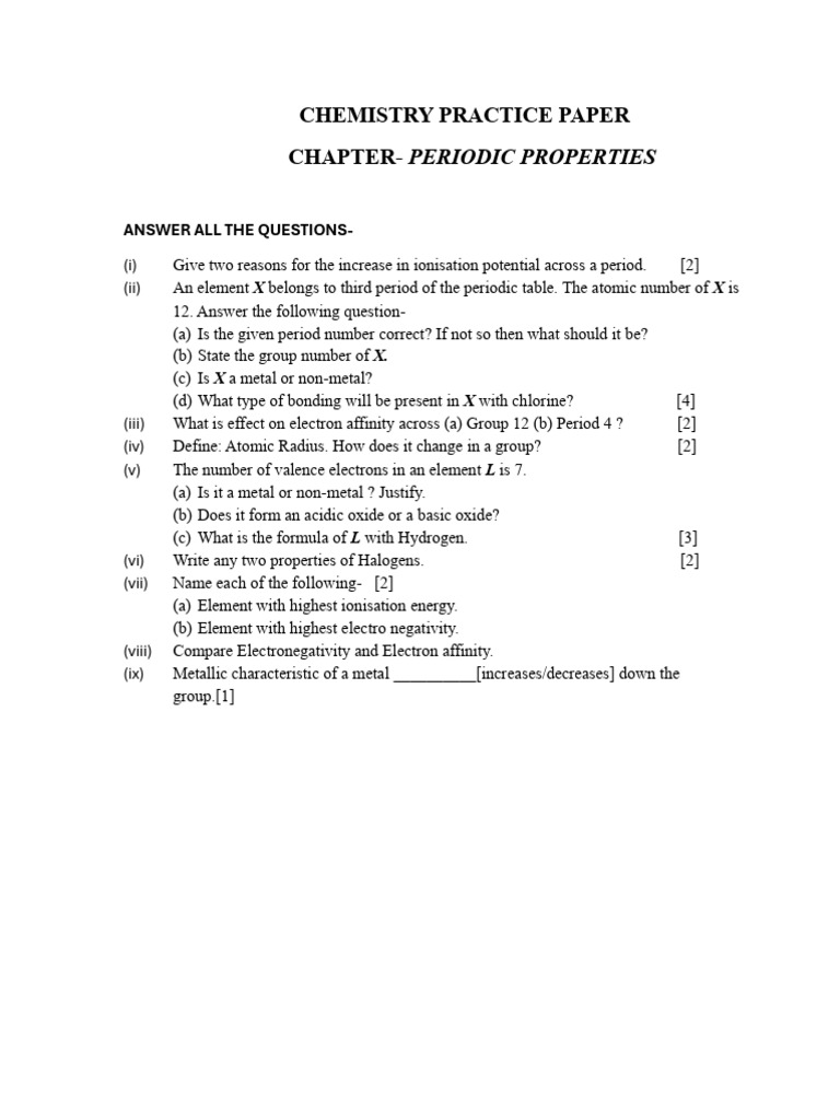 Chemistry Paper (Periodic Properties) | PDF | Teaching Methods ...
