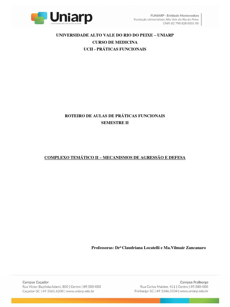 Roteiro Das Aulas Práticas Funcionais - UCII - Mecanismos de Agressão e Defesa | PDF | Hepatite ...