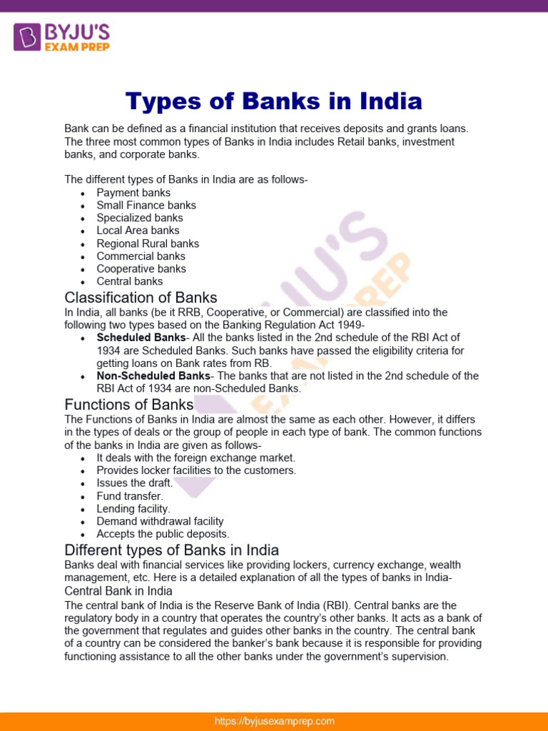 Types of Banks in India Upsc Notes 28 | PDF | Banks | Reserve Bank Of India