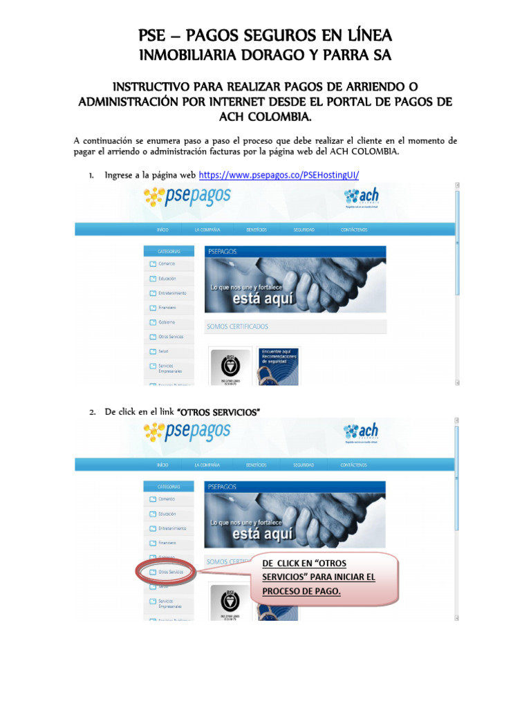 Paso A Paso - Pago Pse Inmb Dorago y Parra - Portal Ach | PDF | Bancos | Informática