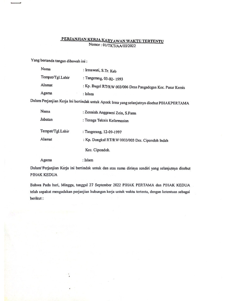 SK Kerja Apotek Irma | PDF