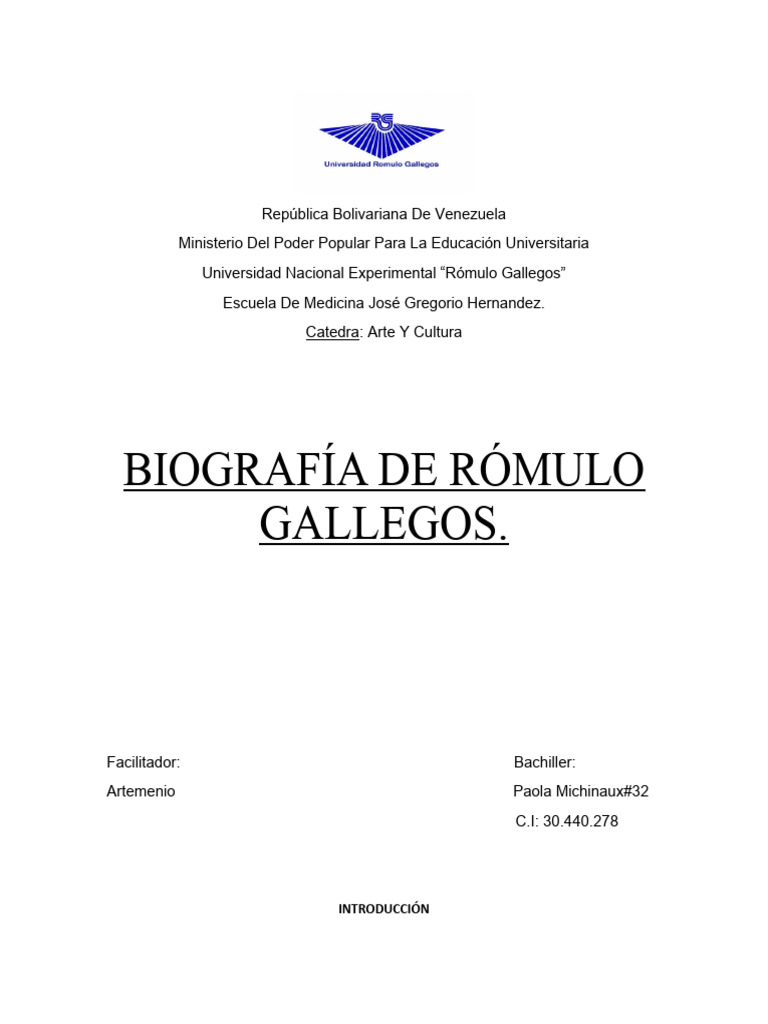 Biografía de Rómulo Gallegos y sus padres | PDF
