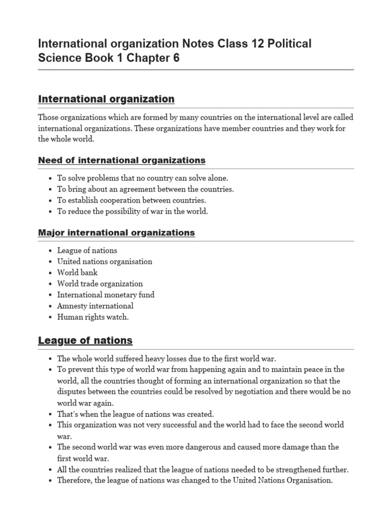 Class 12 Political Science: Intl Organizations | PDF | United Nations ...