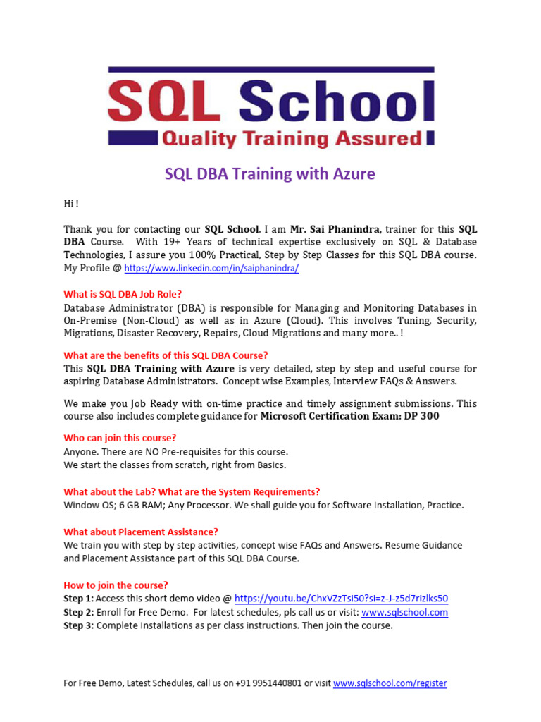 SQL DBA Curriculum OT V1 | PDF | Microsoft Sql Server | Database Index