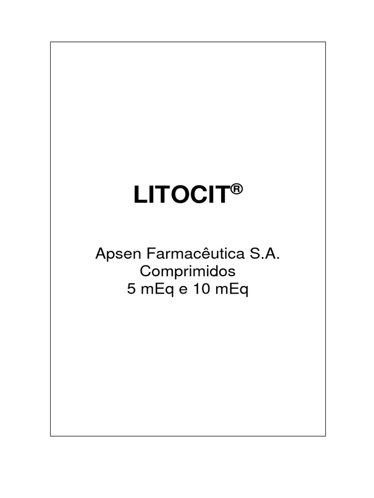 Litocit 1080mg Apsen 60 Comprimidos | PDF | Rim | Sangue