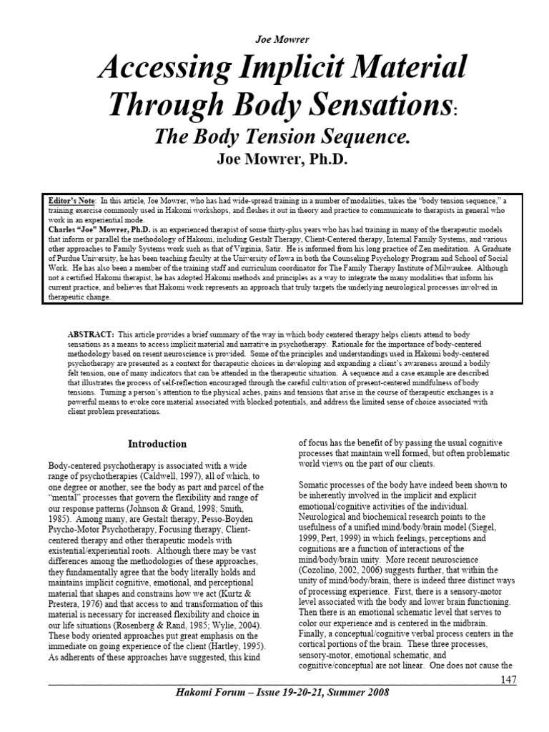 Accessing Implicit Material Through Body Sensations_ The Body Tension Sequence | PDF ...