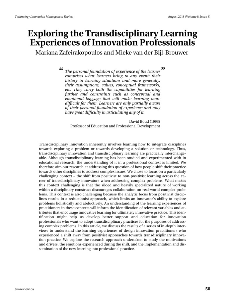 Zafeirakopoulos and Van Der Bijl-Brouwer - 2018 - Exploring the Transdisciplinary Learning ...