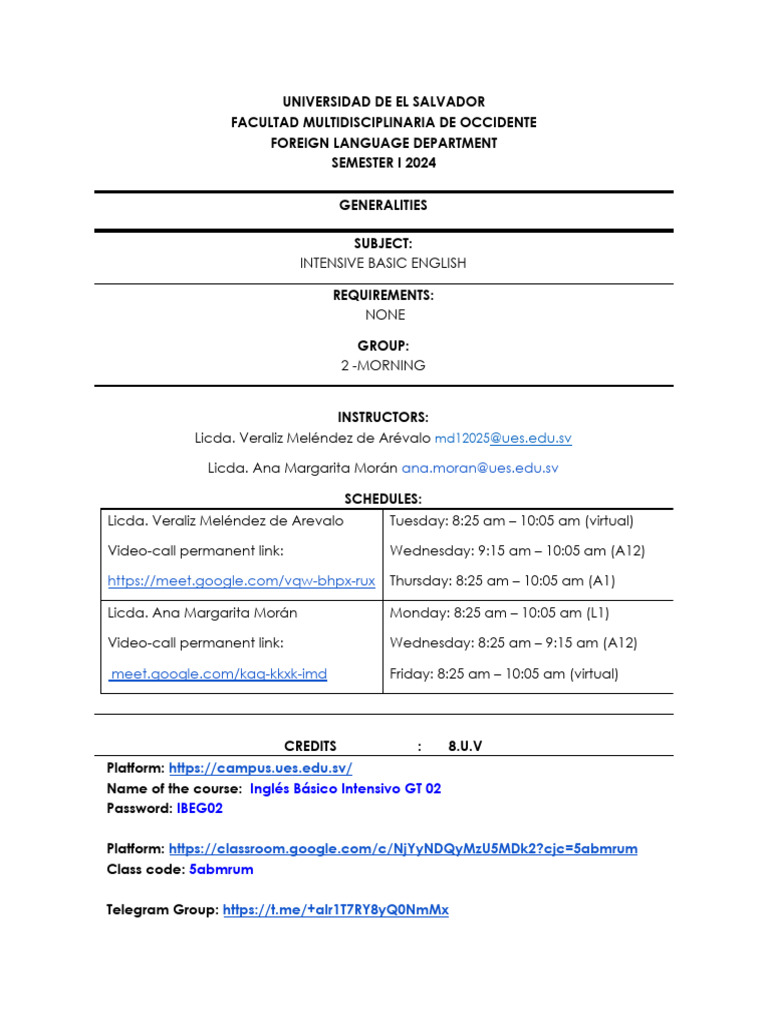 Syllabus Intensive Basic English G02 | PDF | Educational Assessment | Homework