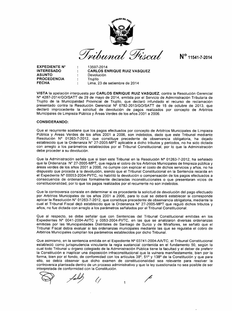 S11 - s1 - Lectura - RTF 11541-7-2014 - Determinación Del Costo de Los Arbitrios Municipales y ...