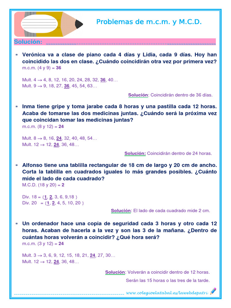 Problemas de M.C.M. y M.C.D. | PDF