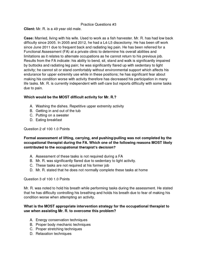 Practice Questions | Download Free PDF | Psychotherapy | Occupational ...