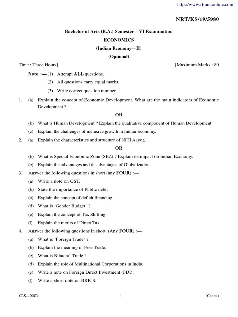 ba-6-sem-economics-indian-economy-2-5980-summer-2019 | PDF | Economy Of India | Taxes