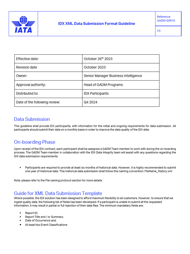 GADM G0916 - IDX Submission Guideline (XML) | PDF | Airspeed | Xml