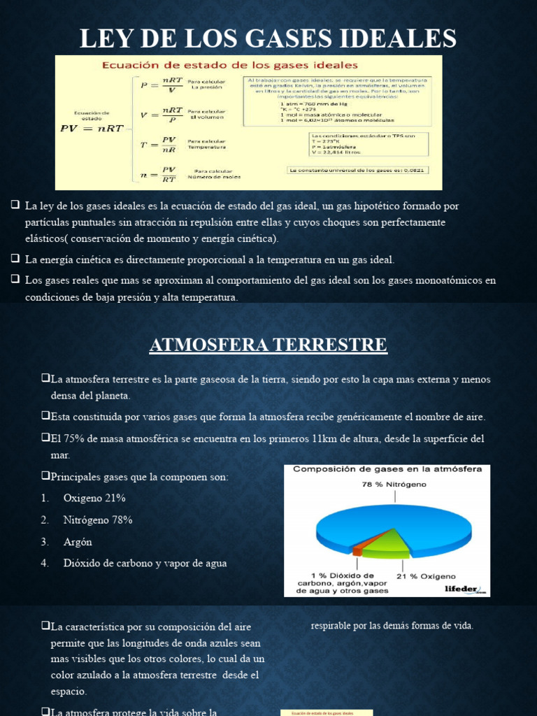 LEY DE LOS GASES IDEALES | PDF | Atmósfera de tierra | Gases