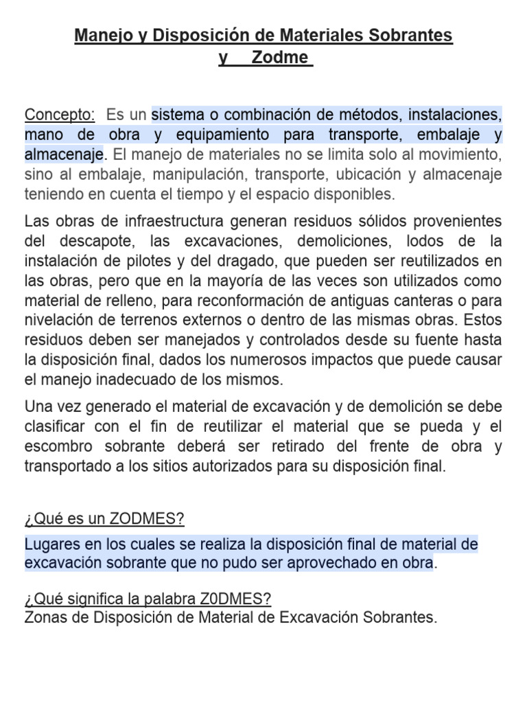 3 Abril Manejo Disposicion Material Sobrante Zodme | PDF