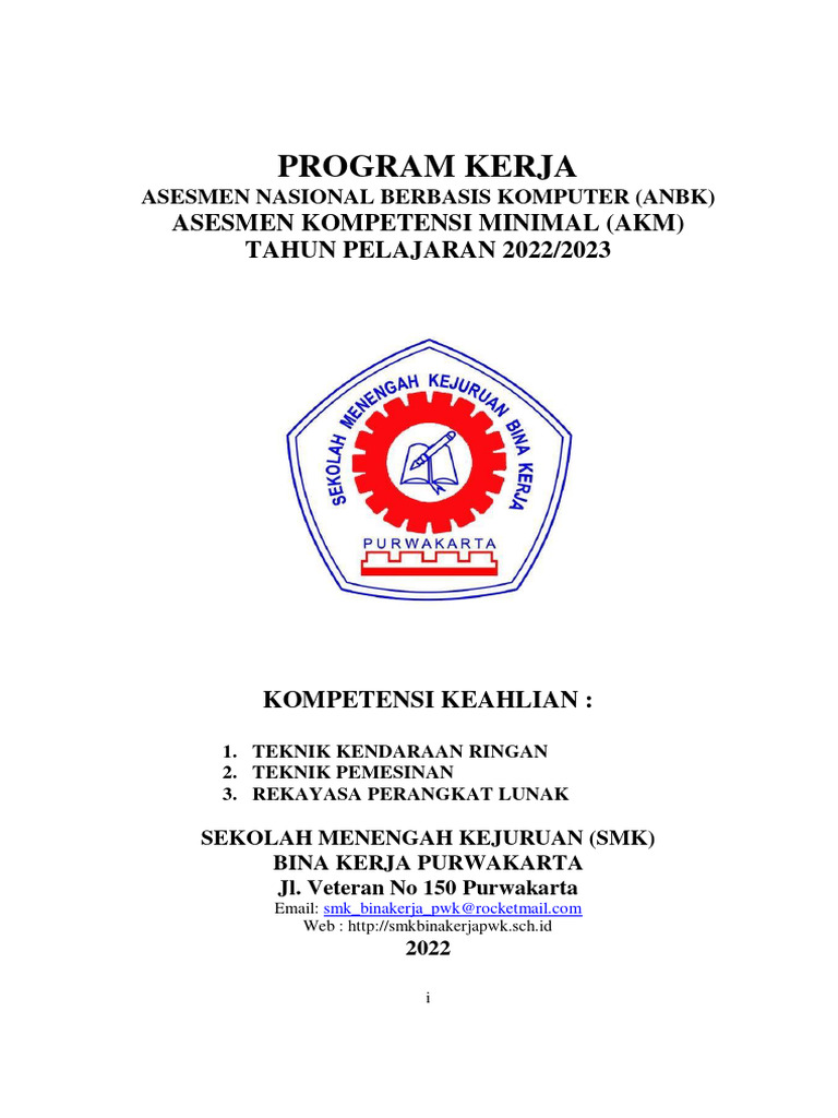 Program Kerja ANBK 2022 SMK Bina Kerja | PDF | Karier & Perkembangan | Seni