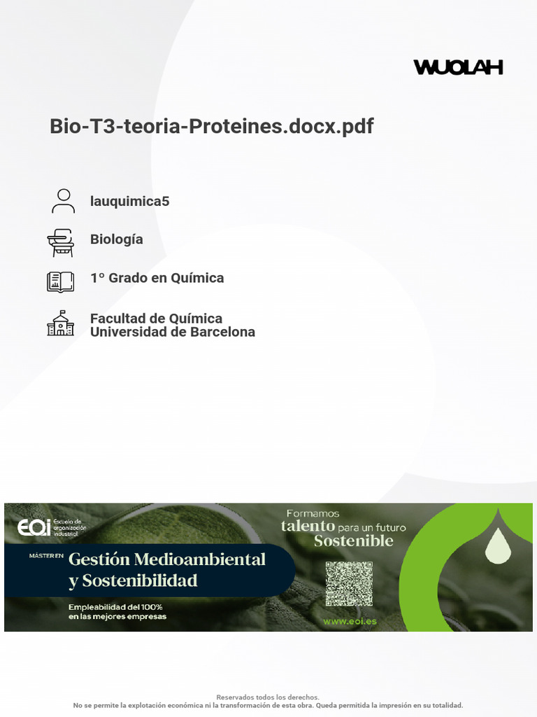 Wuolah Free Bio T3 Teoria Proteines | PDF
