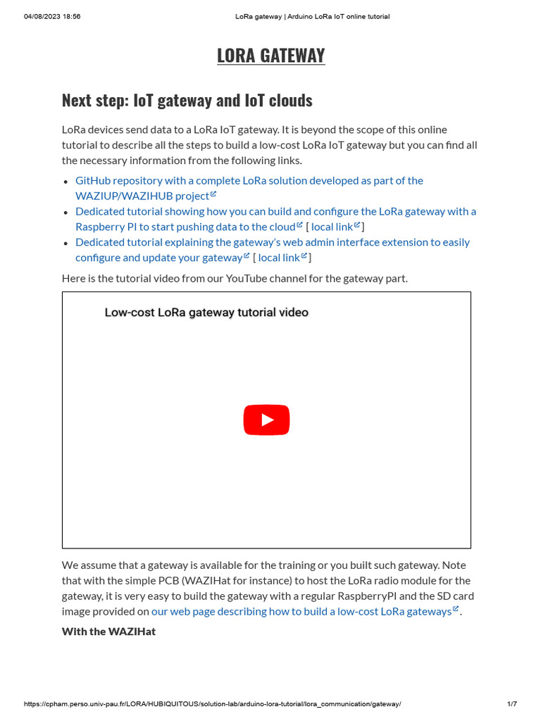 LoRa gateway _ Arduino LoRa IoT online tutorial | Download Free PDF ...