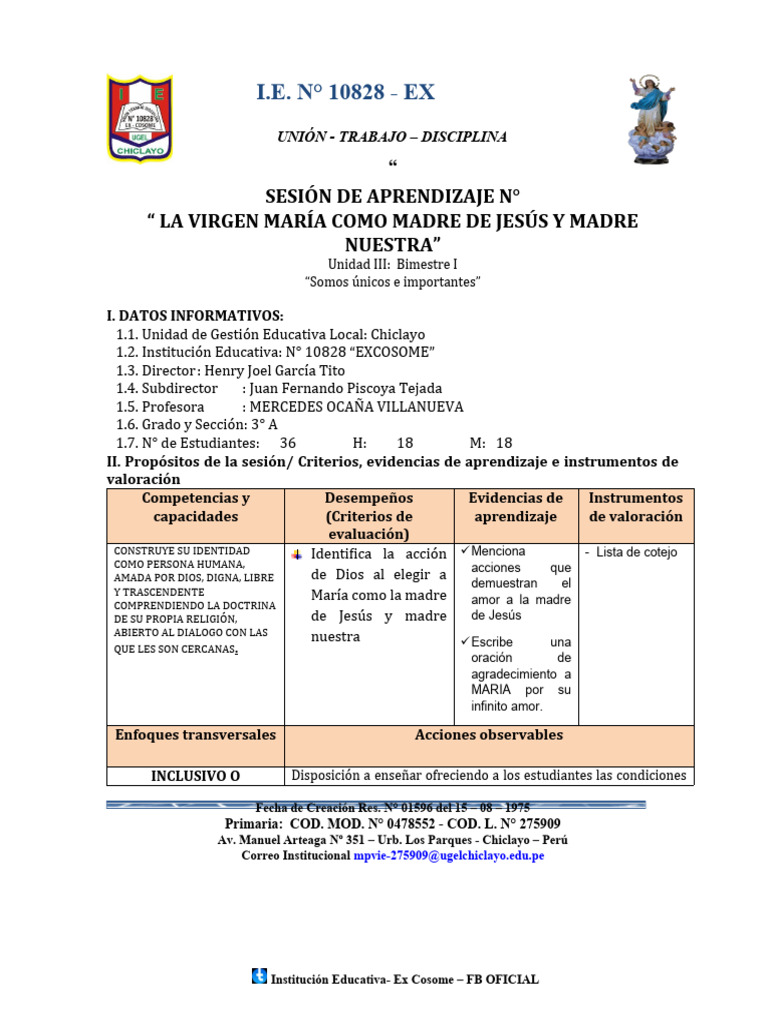 SESION - DE - Relig. MARIA MADRE DE JESÚS Y MARE NUESTRA (Mayo 2024) | PDF | María, madre de Jesús