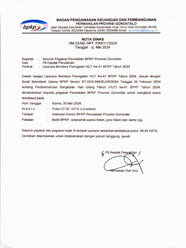 ND Upacara Bendera Hut Ke 41 BPKP | PDF