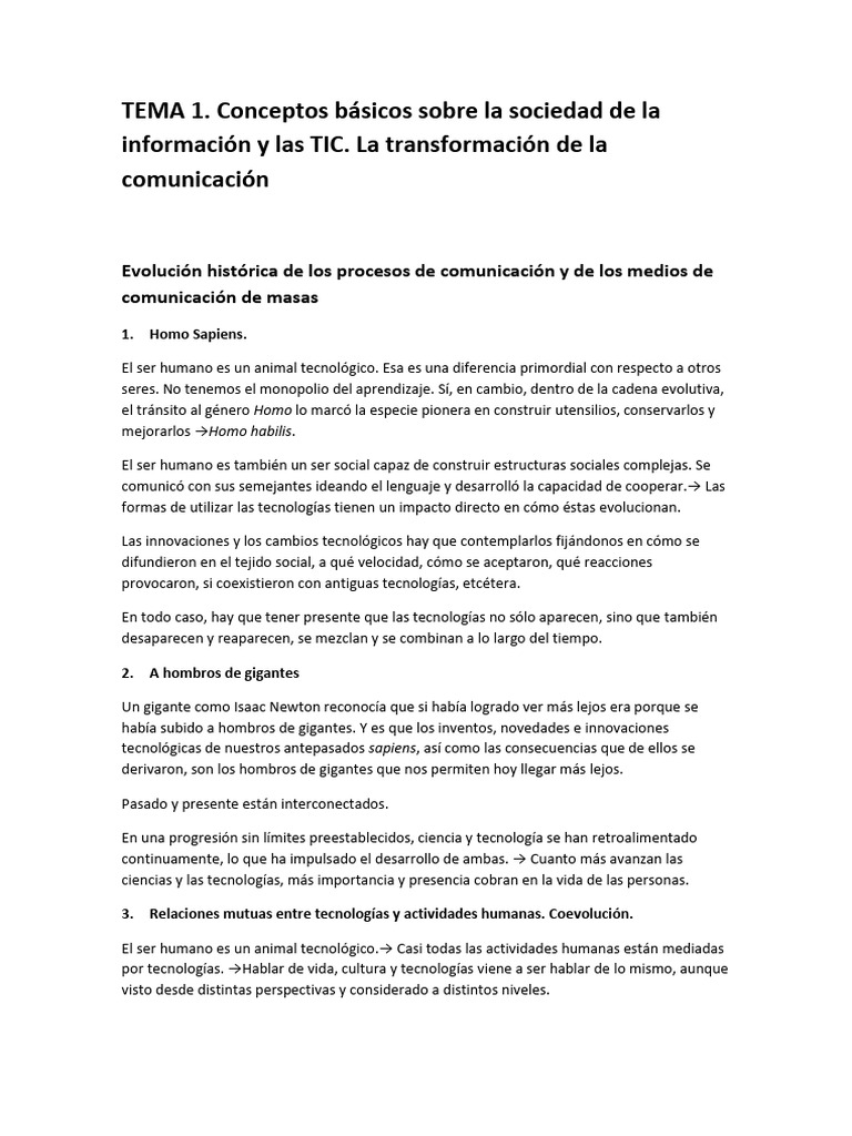 Tema 1 - Conceptos Básicos Sobre La Sociedad de La Información y Las TIC | PDF | Internet ...