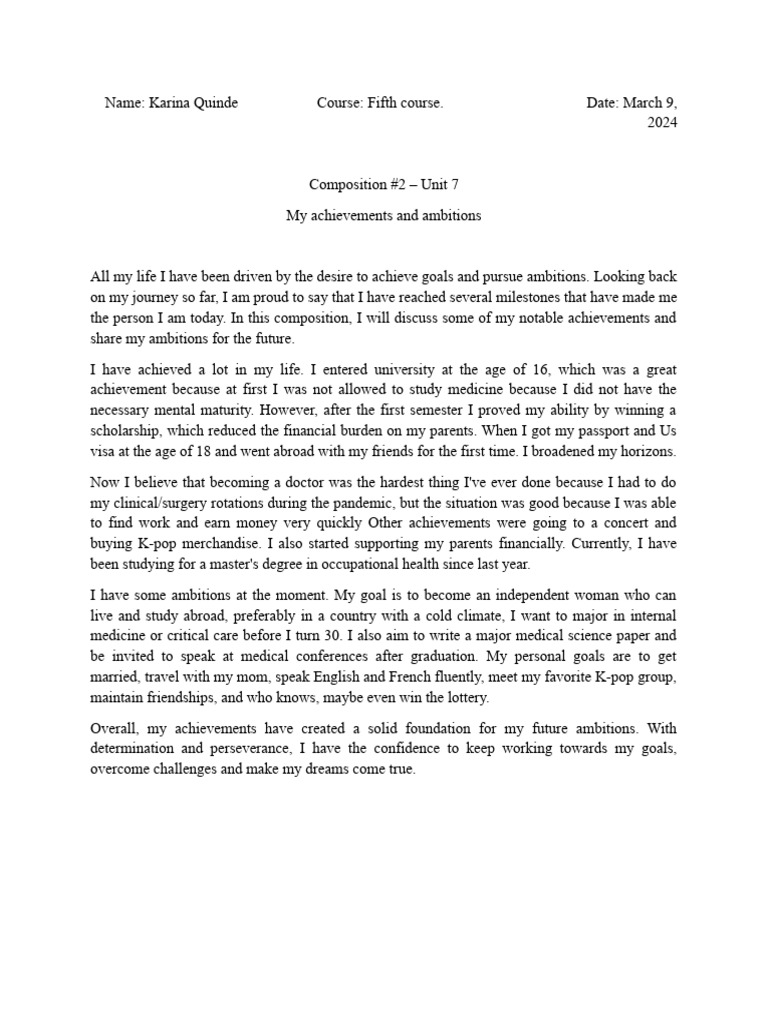 Essay #2 - My Achievements and Ambitions. | PDF | Career & Growth ...