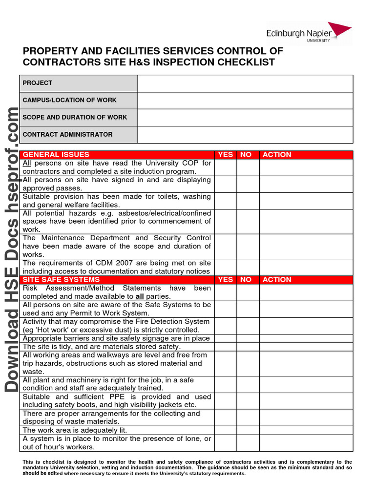 Construction Site Checklist | PDF | Scaffolding | Occupational Safety ...