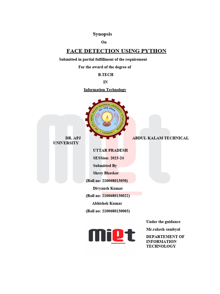 Synopsis PROJECT 24 (G-10) | PDF | Python (Programming Language) | Biometrics