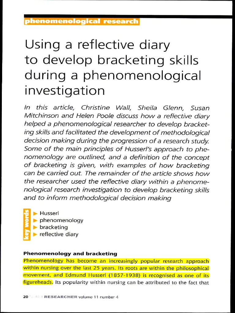 Using A Reflective Diary To Develop Bracketing Skills | PDF ...