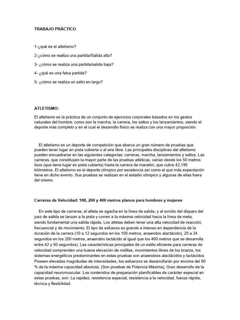 Trabajo Práctico | PDF | Deporte del atletismo | Juegos de habilidad física