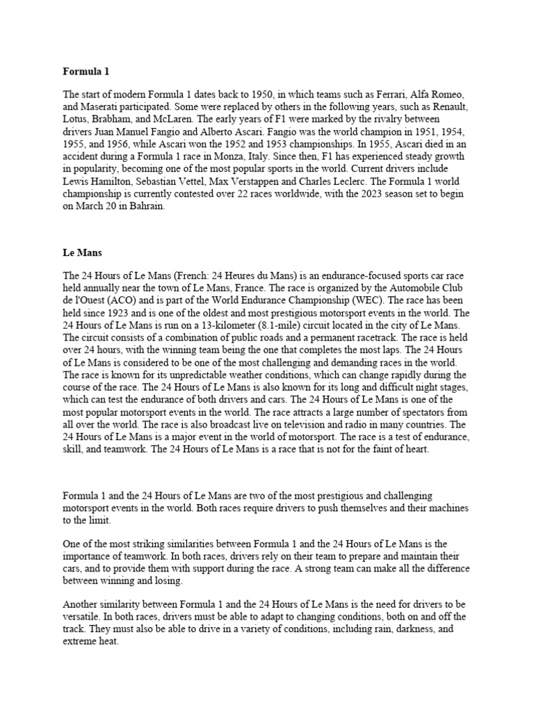 formula 1 and le mans history | Download Free PDF | Formula One | 24 ...