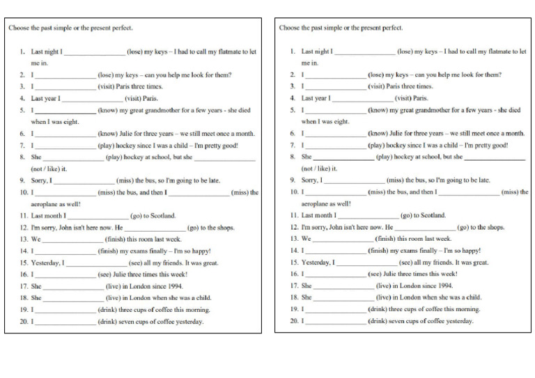 exercice prétérit vs present perfect | PDF
