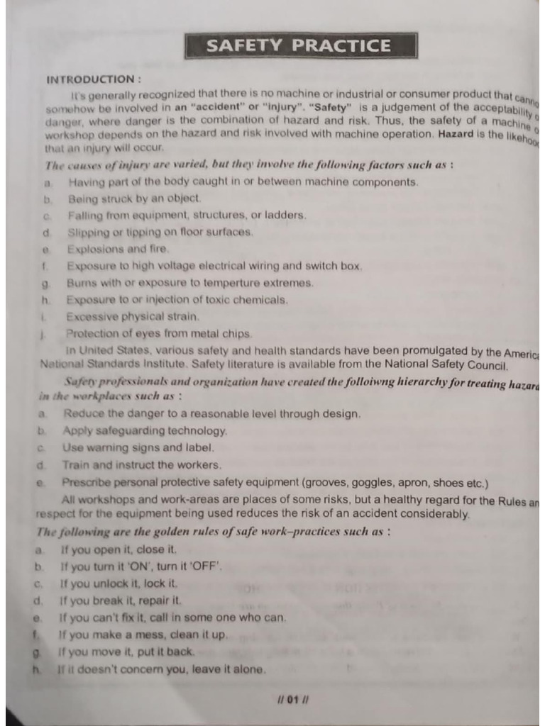 Safety On Workshop Notes | PDF