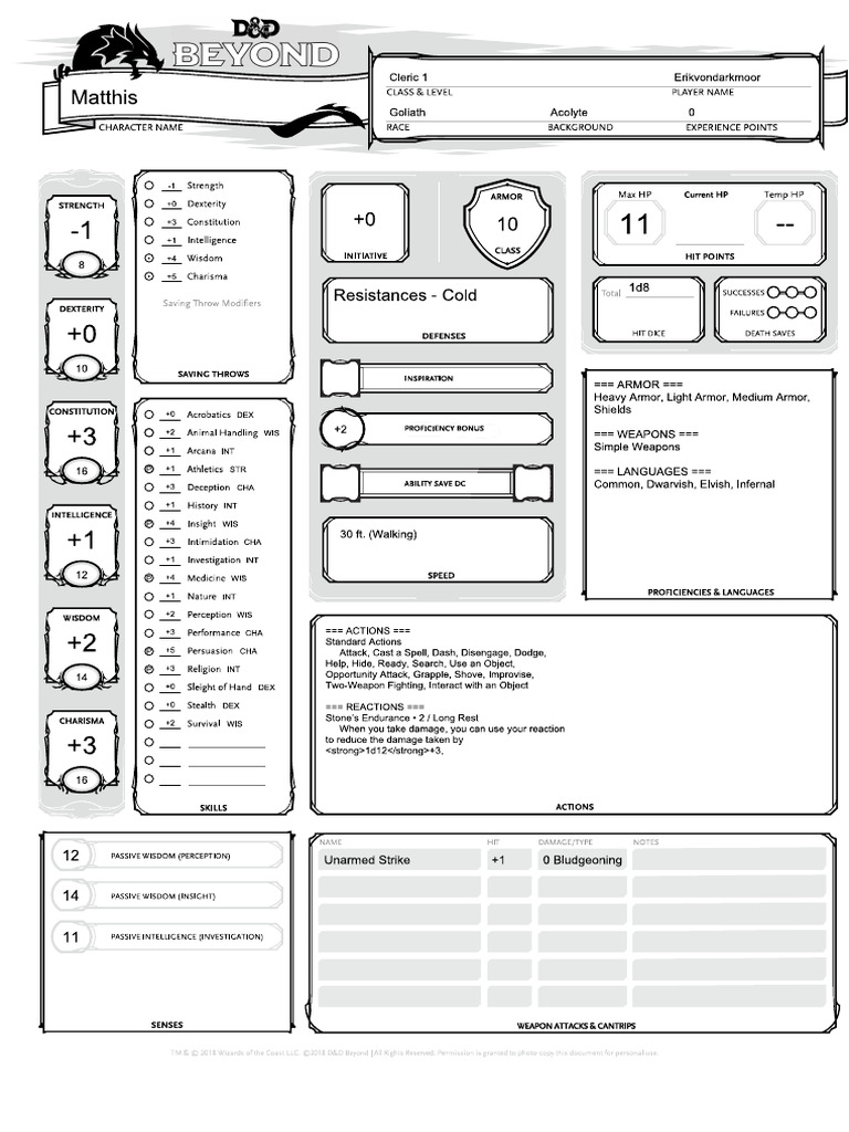 Predrawns DND lv2 Goliath | PDF
