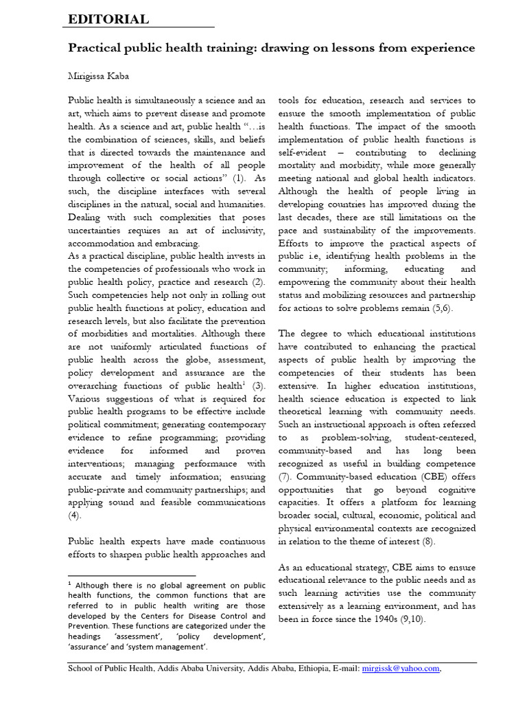Editorial Practical Public Health Training: Drawing On Lessons From ...