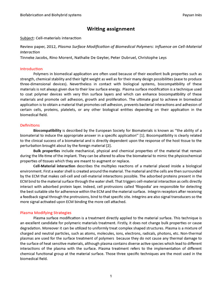 Writing Assigment | Download Free PDF | Tissue Engineering | Biomaterial