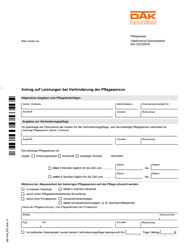 DAK Gesundheit Antrag Verhinderungspflege | PDF