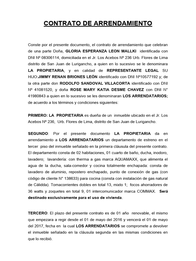 Contrato de Arrendamiento Gloria INOPE | PDF | Daños y perjuicios