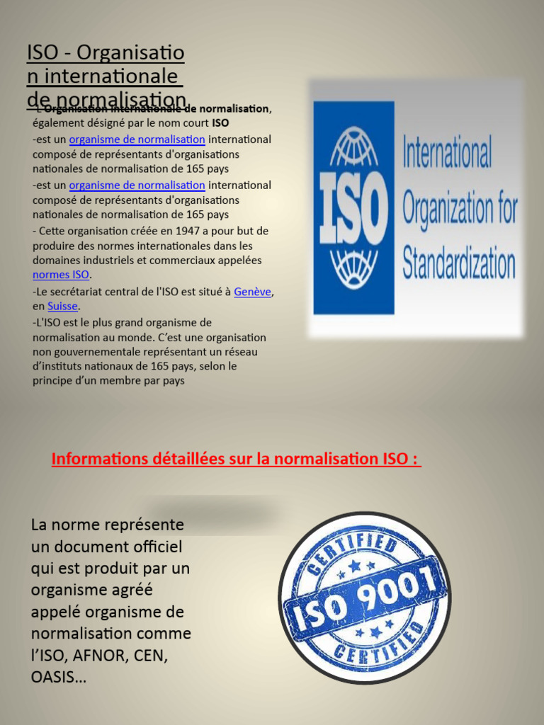 ISO - Organisation Internationale de Normalisation | PDF | Management de la qualité | Système de ...