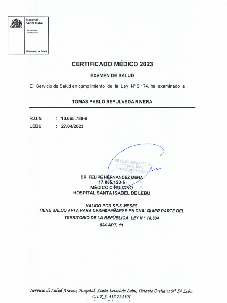 Certificado de Salud Compatible | PDF