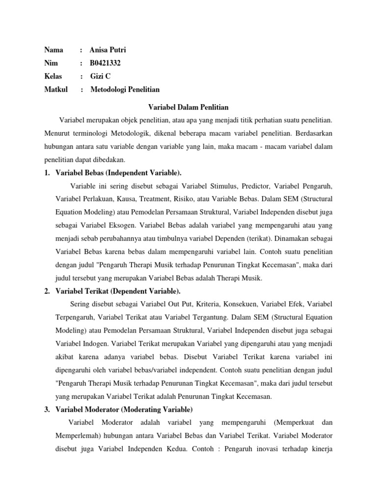 Variabel Penelitian: Jenis dan Contoh | PDF