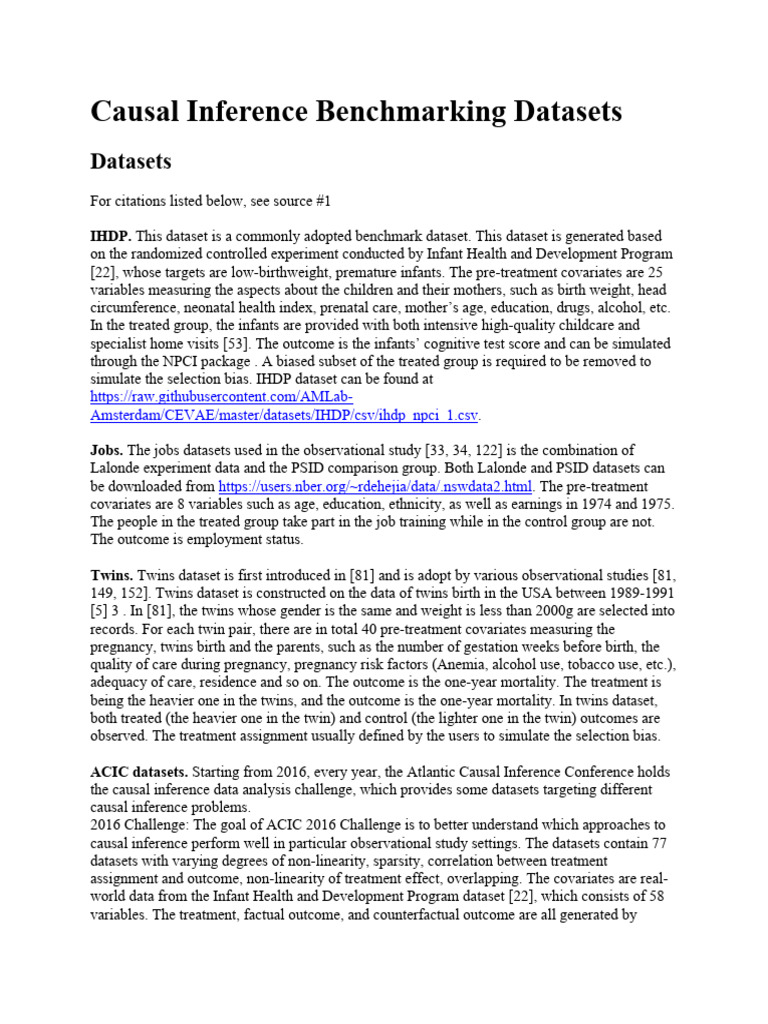 Causal Inference Benchmark Datasets | PDF | Confounding | Dependent And ...