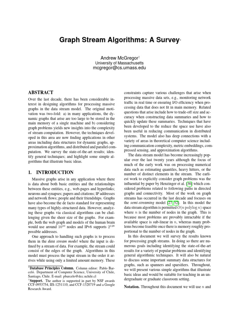 Graph Stream Algorithms - A Survey | PDF | Combinatorics | Discrete Mathematics