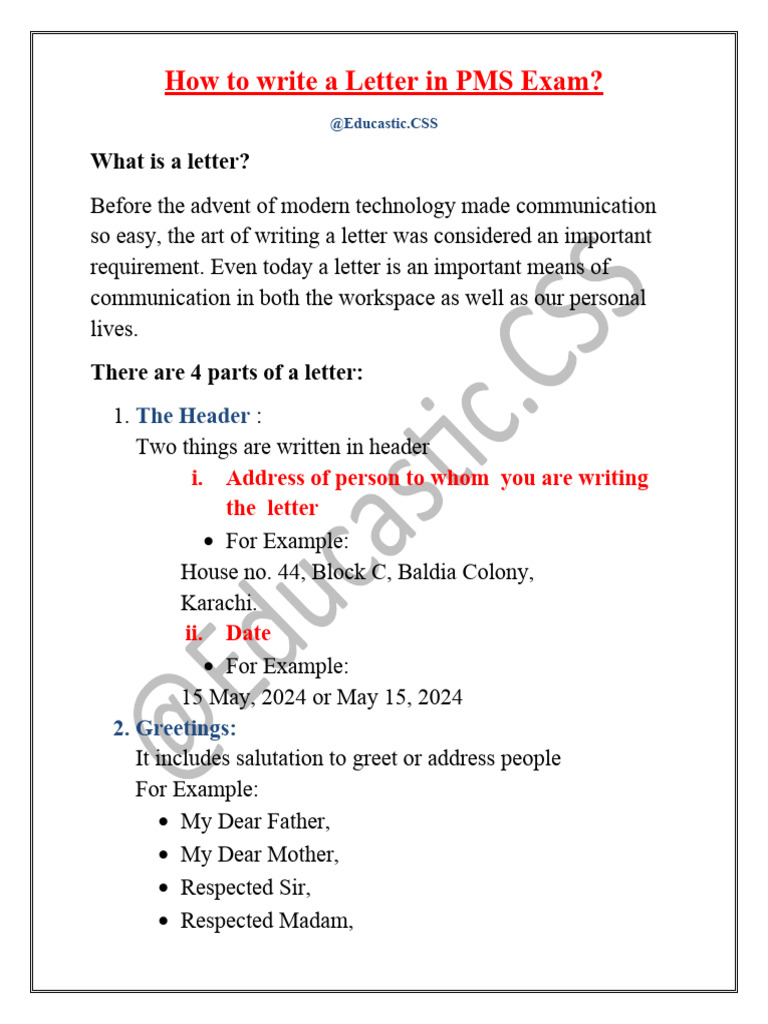 How to write a Letter or Application in PMS Exam | PDF