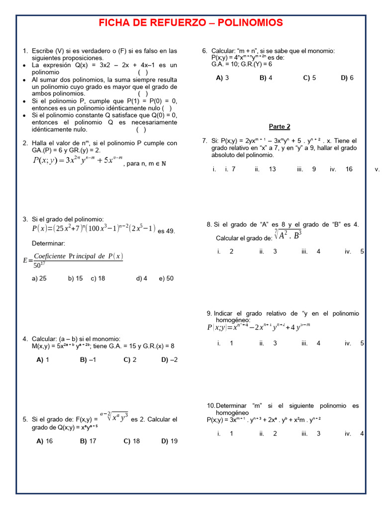 5° - algebra - f1 - polinomios | Descargar gratis PDF | Ciencia ...